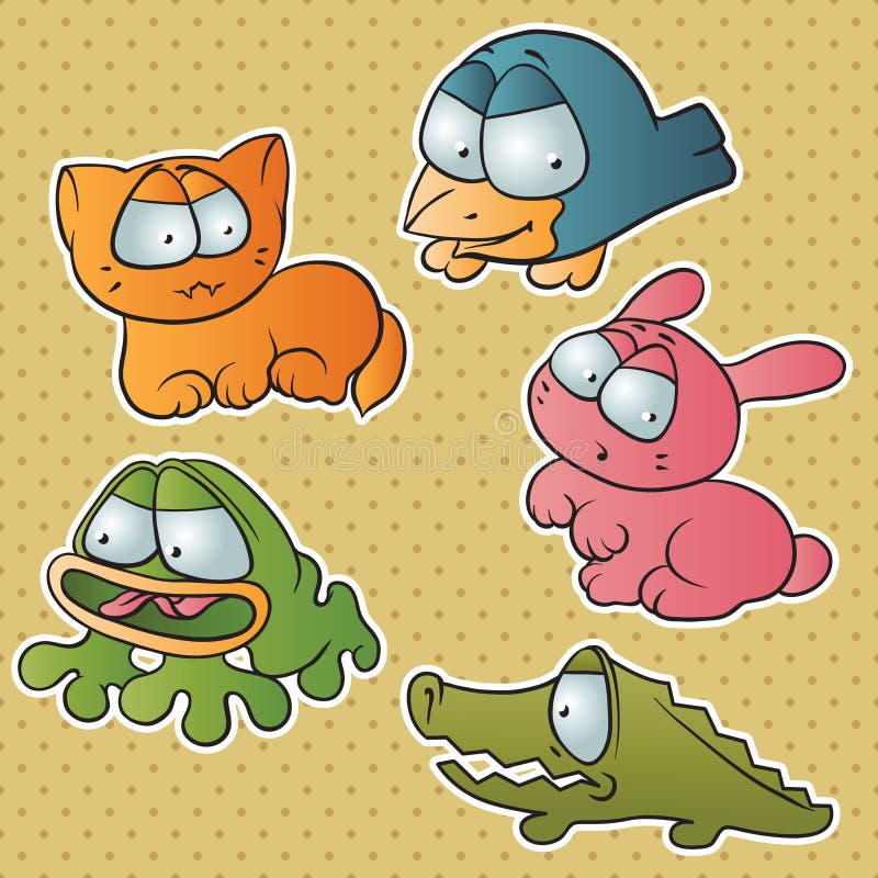 Set of Five Cute Cartoon Vector Animals Stock Vector - Illustration of ...