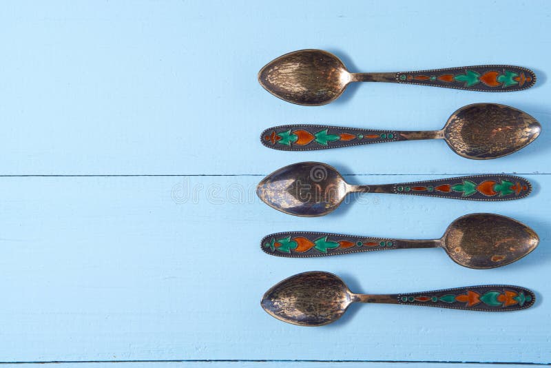 Set of Five Decorative Vintage Teaspoons Stock Photo - Image of ...