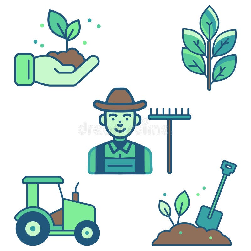 Set of Five Farming Symbols or Icons in Uniform Style Stock Vector ...