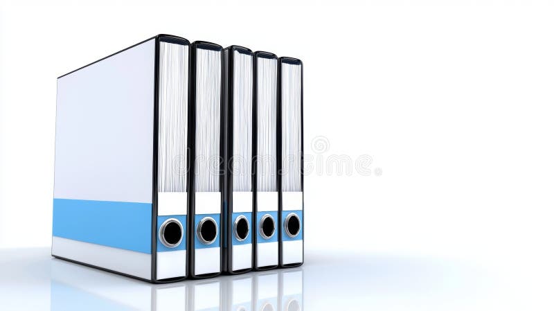 A Set of Five File Folders with a Blue Stripe and Black Rings. Stock ...