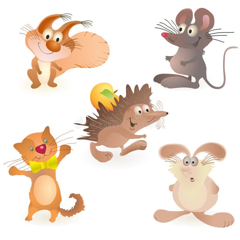 Set of Five Funny Animals - Mouse, Rabbit, Hedgeho Stock Vector ...