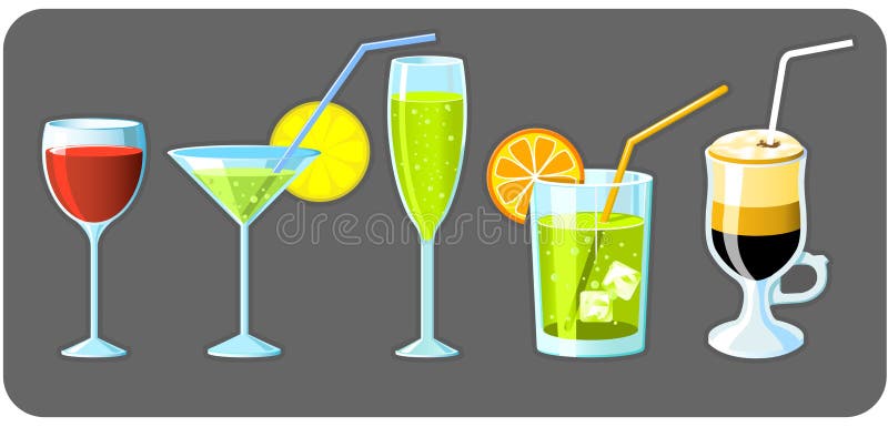 Set of five glasses stock vector. Illustration of beaker - 5716778