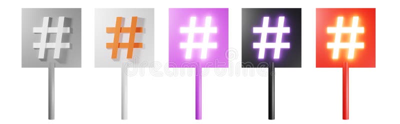 Set of Five Hashtag Placards on a Pole. Stock Illustration ...