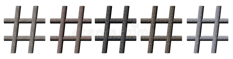 Set of Five Hashtags with a Tree Texture with Bark. Stock Illustration ...