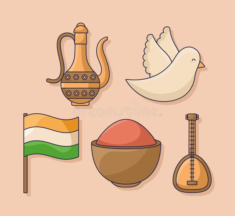 Five indian items stock vector. Illustration of india - 247682047