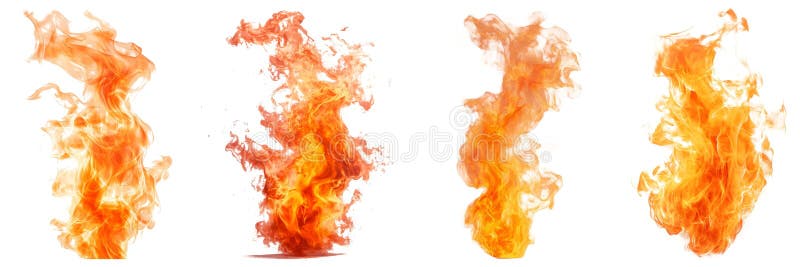 Set of Five Isolated Fire Flames Rising Vertically with Dynamic Shapes ...