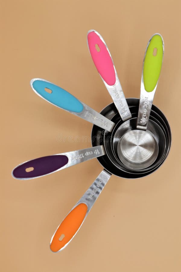 Set of Five Measuring Cups Used in Cooking Stock Photo - Image of ...