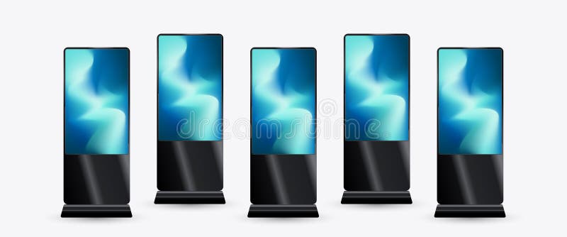 Set of Five Mock Up Modern LED TV Screen with Gradient Blue Screen. and ...