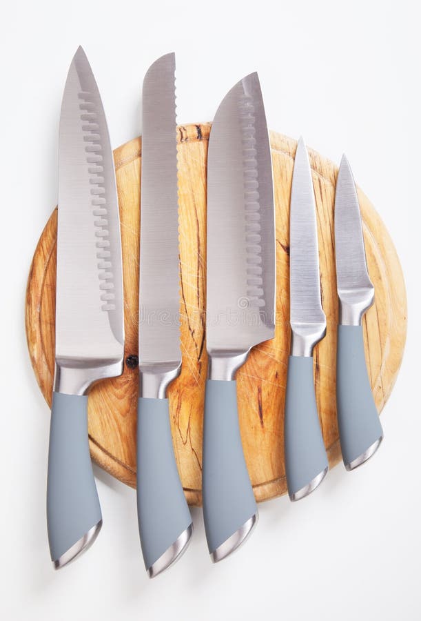 Set of five kitchen knives stock photo. Image of utensil - 105126390