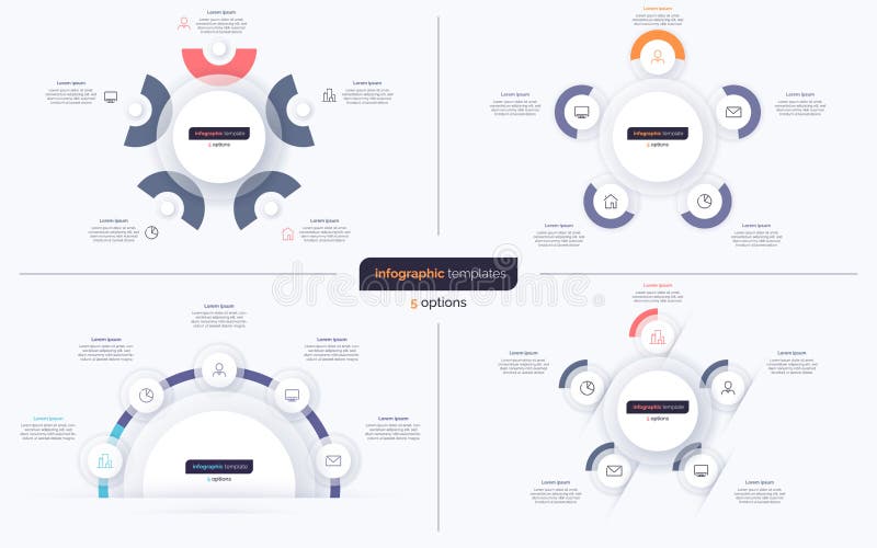 Set of Five Option Circle Infographic Design Templates. Vector ...