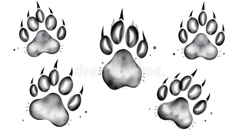 A Set of Five Paw Prints are Shown in Black and White Stock ...