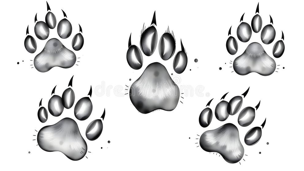 A Set of Five Paw Prints are Shown in Black and White Stock ...