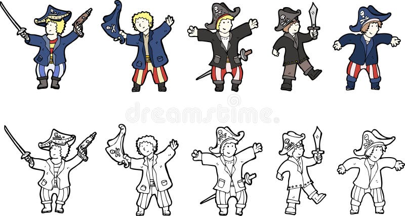 Set of Five Pirate Drawings Stock Illustration - Illustration of ...