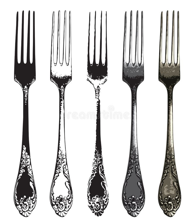 Set of Five Realistic Forks in Retro Style Stock Vector - Illustration ...