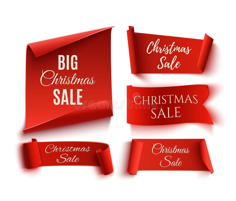 Set of Five Red Christmas Sale Realistic Paper Banners. Stock Vector ...