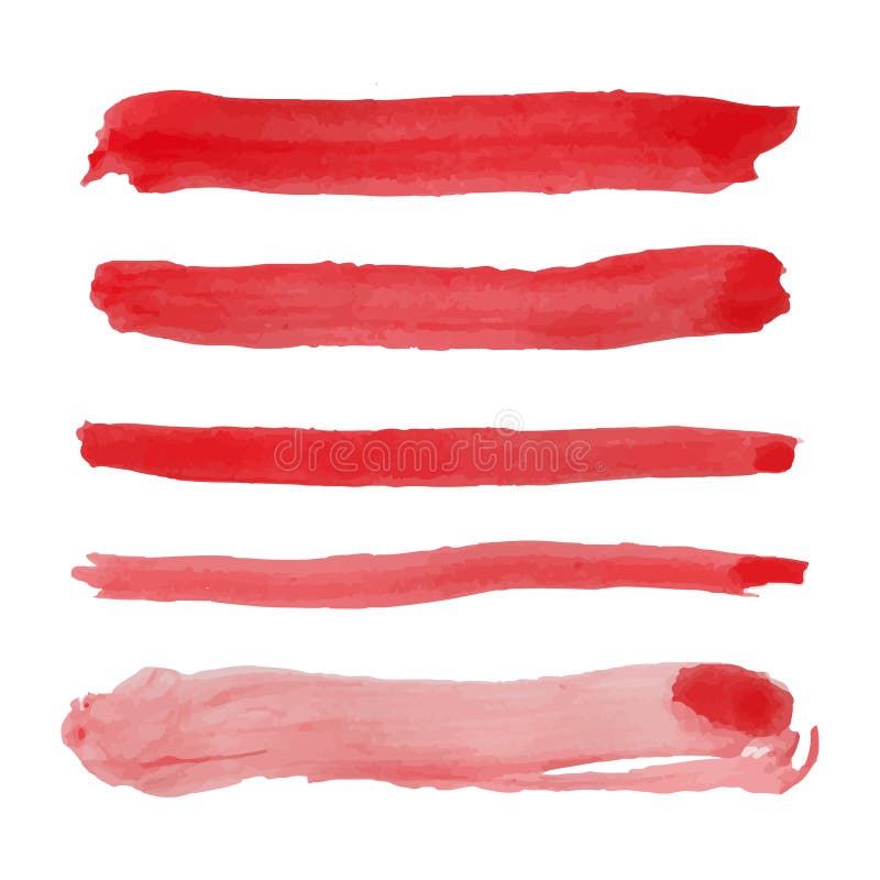 Set of Five Red Colored Vector Paintbrush Stock Vector - Illustration ...