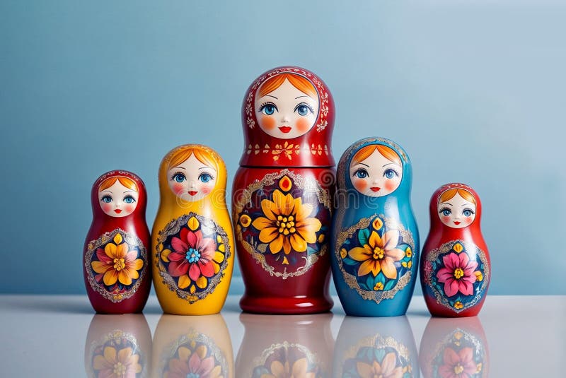 A Set of Five Russian Nesting Wooden Dolls or Matryoshka Painted Doll ...