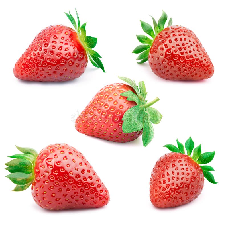 Five Strawberries with Leaves Isolated Stock Image - Image of clipping ...