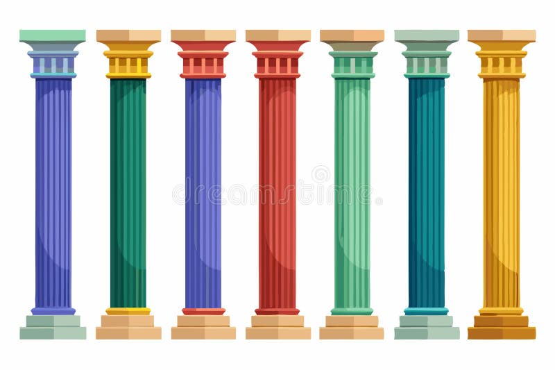 Colorful Classic Columns Set Against White Background Stock Vector ...
