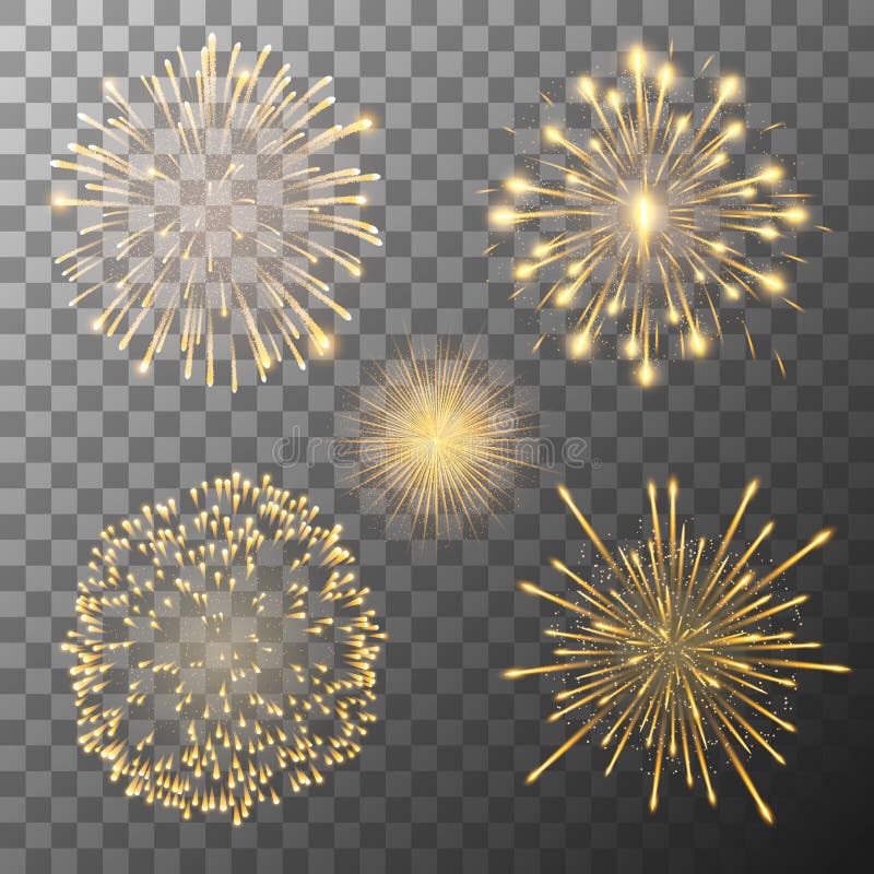 Set of Five Fireworks Bursting in Various Shapes. Firework Explosion in ...
