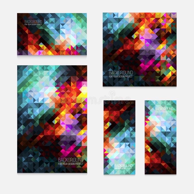 Set of Five Vector Modern Colorful Rectangular Abstract Mosaic ...