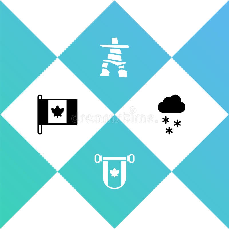 Set Flag of Canada, Pennant, Inukshuk and Cloud with Snow Icon. Vector ...