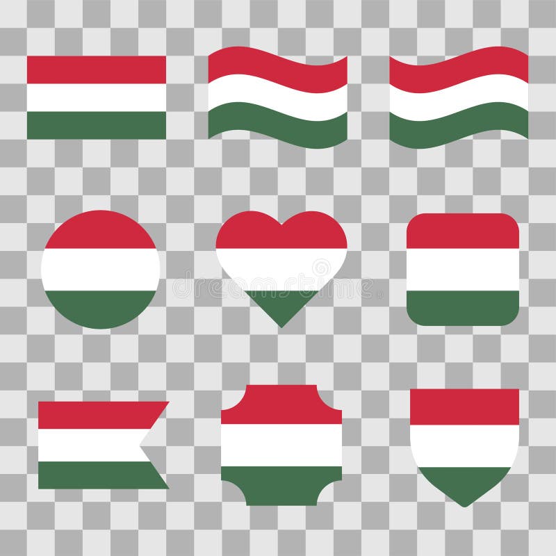 Set Flag Icon of Hungary, Vector Illustration on Transparent Background ...