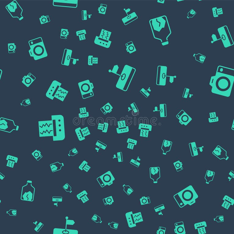 Set Flag, Ore Mining, Seismograph and Photo Camera on Seamless Pattern ...