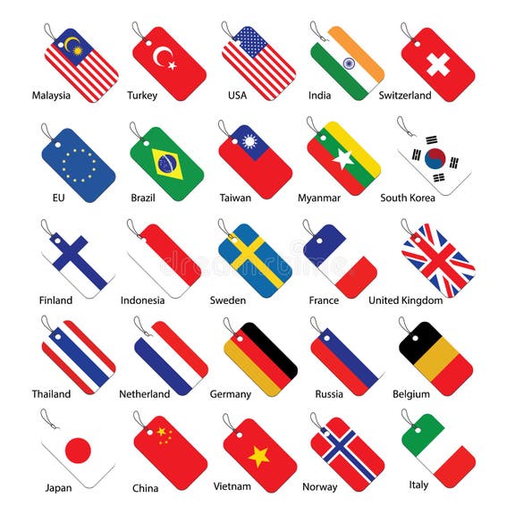 Set of 25 flag tags stock vector. Illustration of africa - 64072608