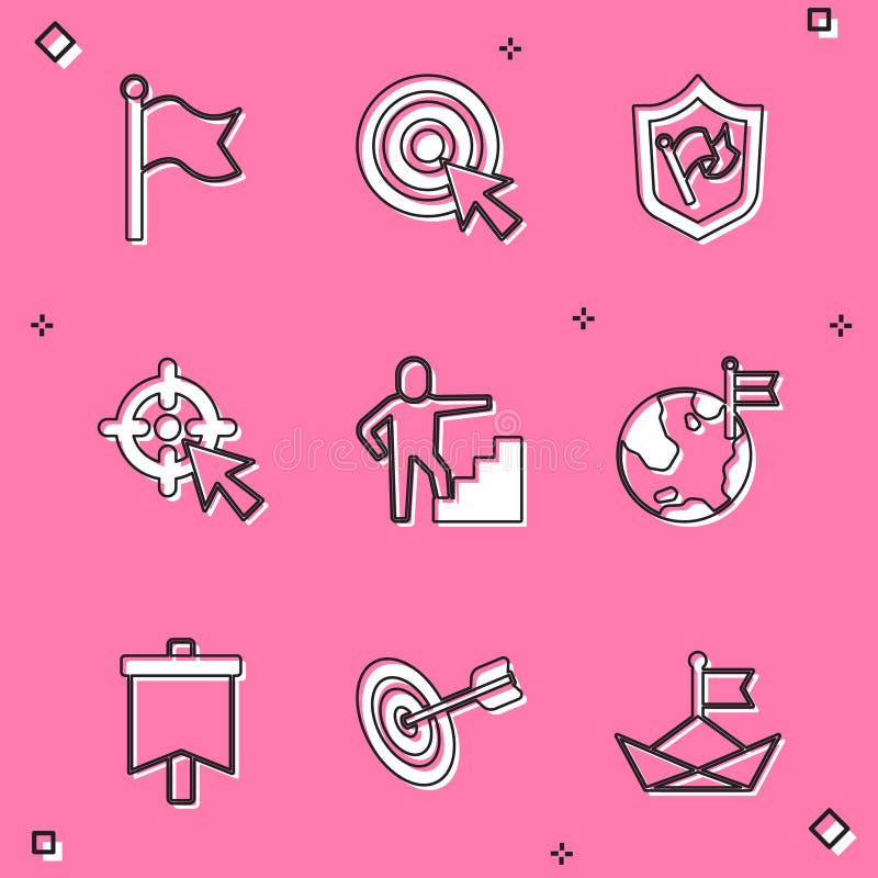 Set Flag, Target with Arrow, Shield Flag, Stair Finish, Planet, and ...