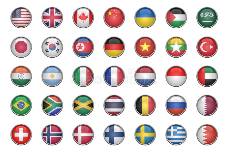 Set of Flags Buttons of Various Countries, 3d Shaped and Glossy Stock ...