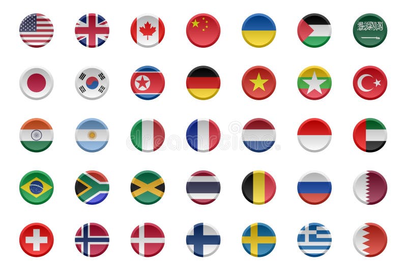 Set of Flags Buttons of Various Countries, 3d Shaped Stock Vector ...