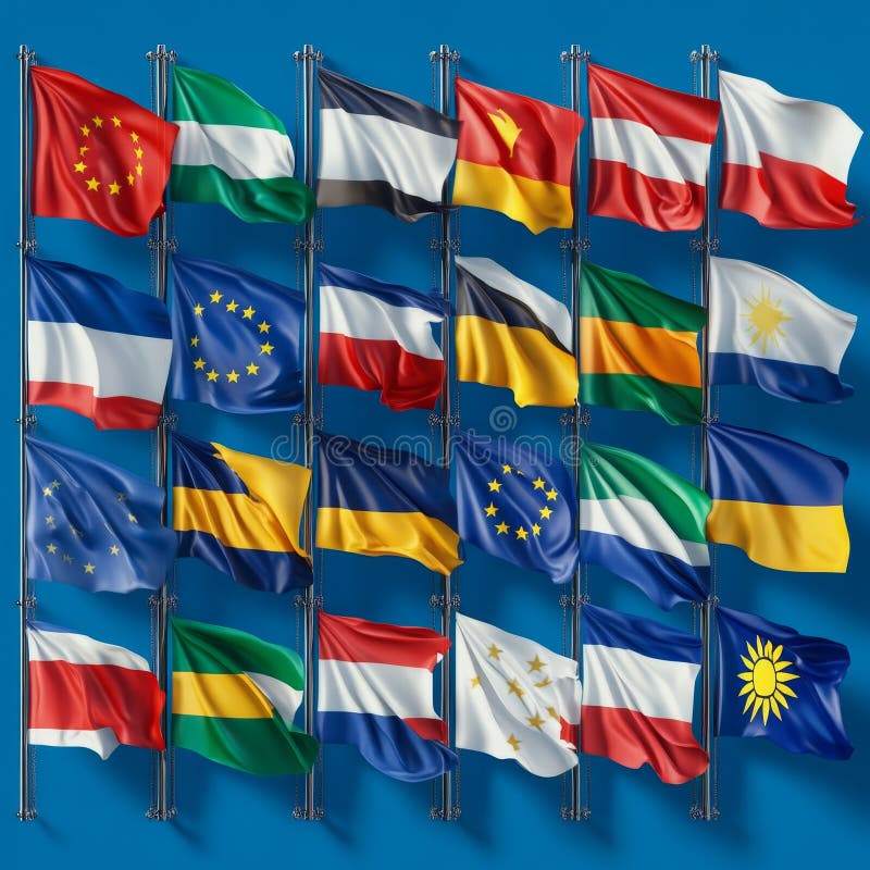Set of Flags of Different Countries on a Blue Background. Vector ...