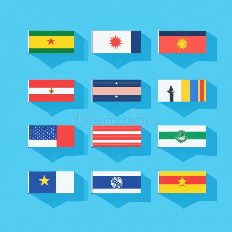 Set of Flags of Different Countries on a Blue Background. Vector ...