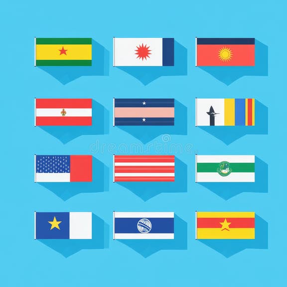 Set of Flags of Different Countries on a Blue Background. Vector ...