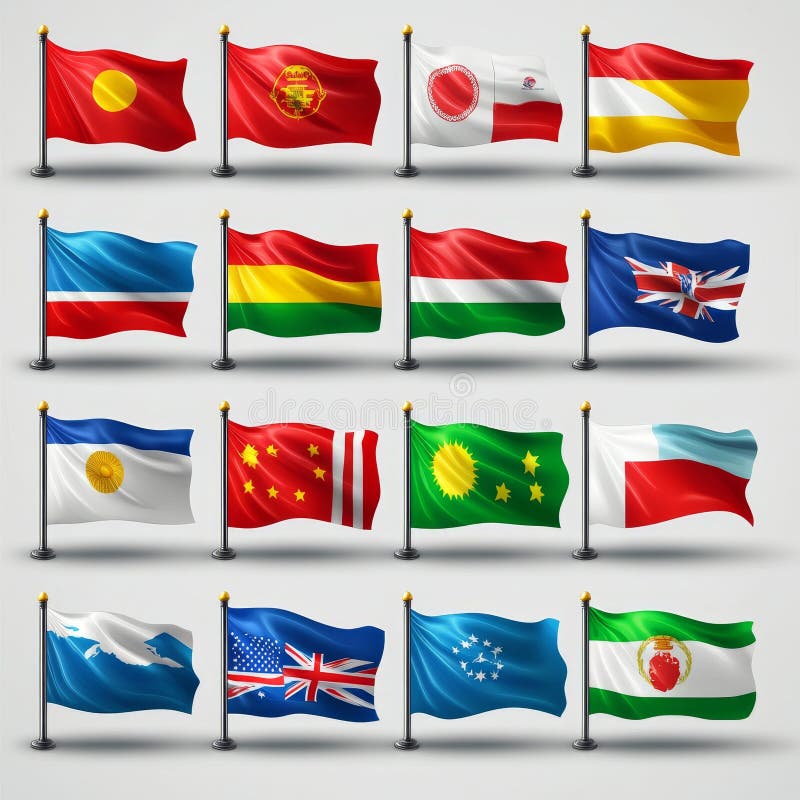 Set of Flags of Different Countries on a Pole. Vector Illustration ...