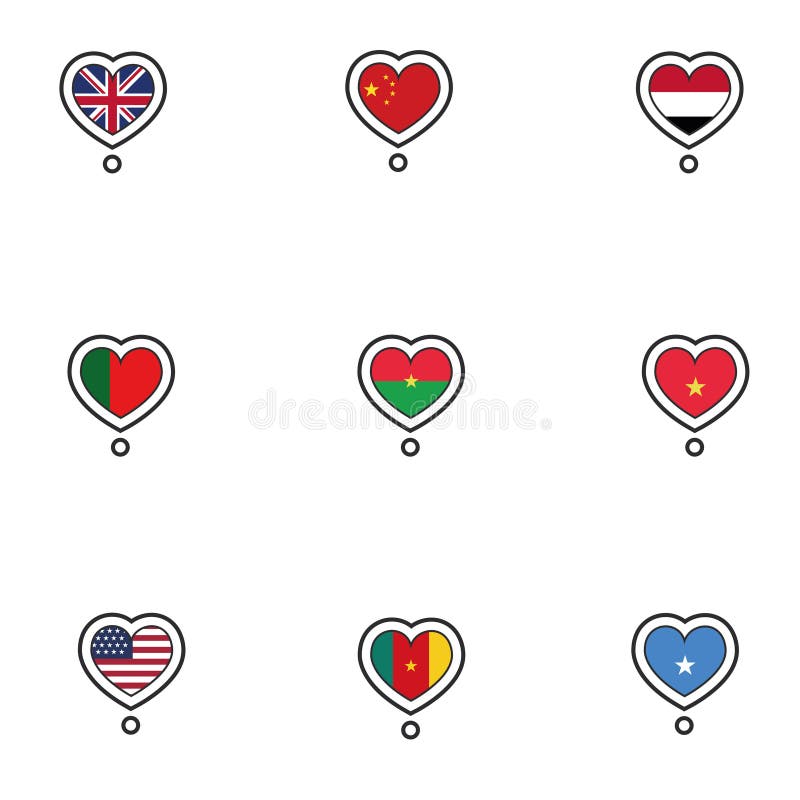 Set of Flags on Heart Shape. Vector Stock Illustration - Illustration ...