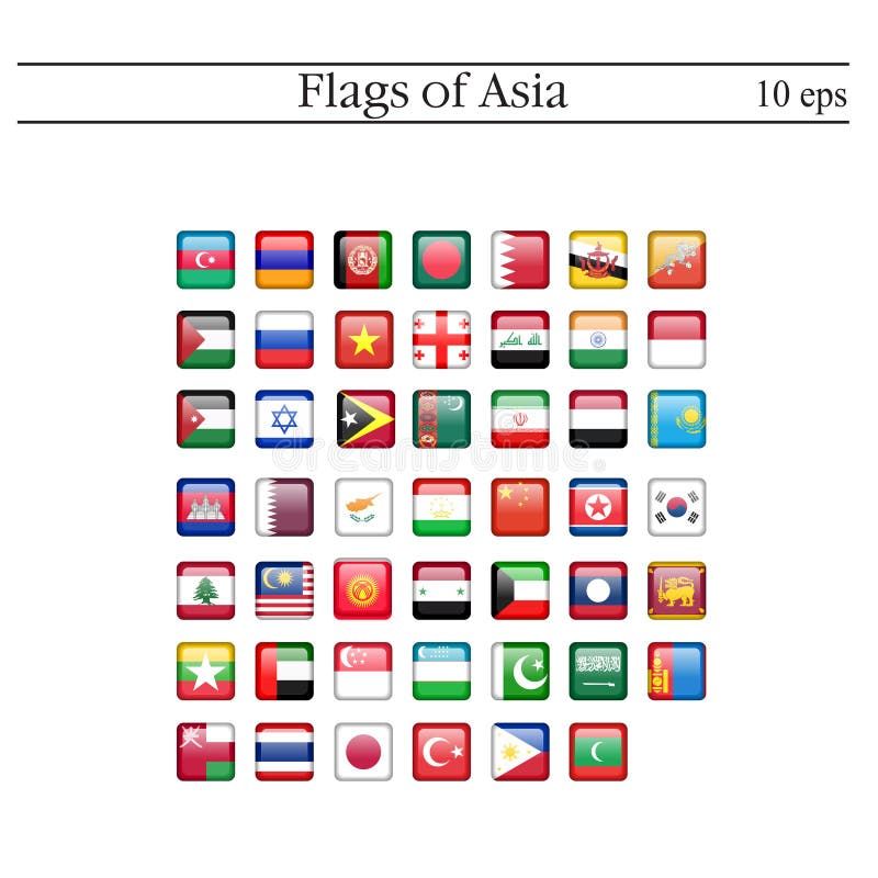A Set of Flags Square Icons. Asia. 10 Eps Stock Illustration ...