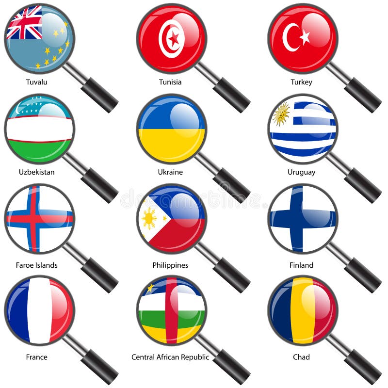 Set Flags of World Sovereign States Magnifying Glass. Stock Vector ...