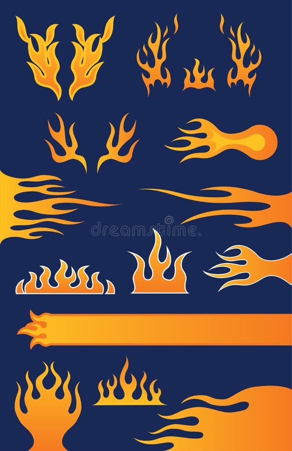 Set of 13 Flame Design Elements Stock Vector - Illustration of elements ...