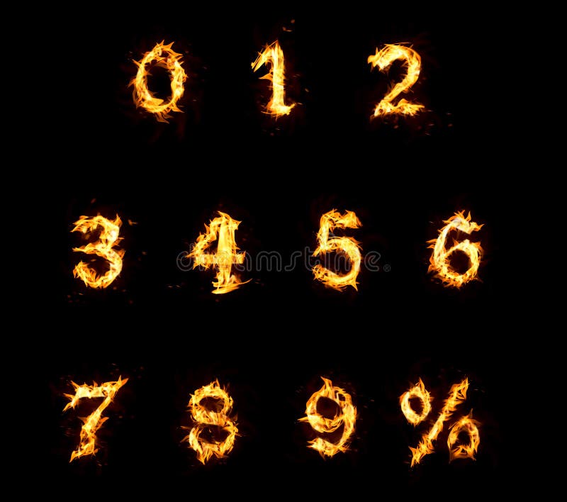 Flaming numbers set stock illustration. Illustration of danger - 95023209