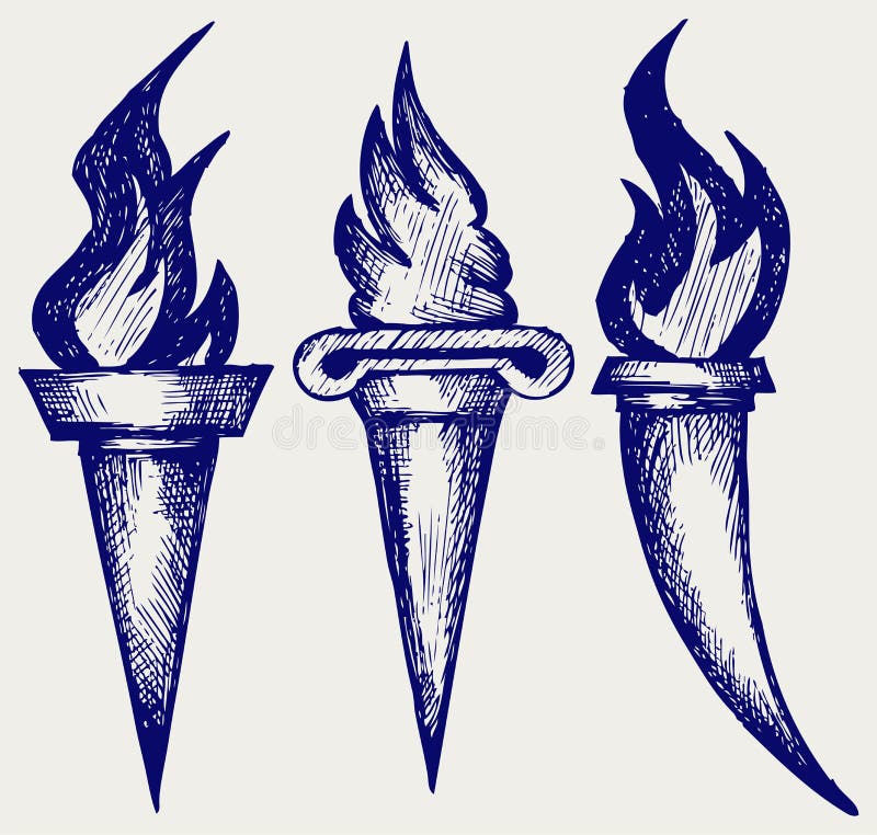Red Flaming Torches Sketch Icons Stock Vector - Illustration of ...