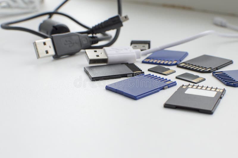 A Set of Flash Drives is on the Table Stock Photo - Image of black ...