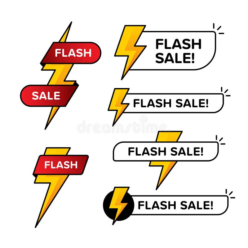 Set of Flash Sale Banners with Thunder Sign. Designed in Various Shape ...