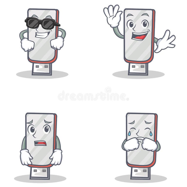 Set of Flashdisk Character with Cool Waving Afraid Crying Stock Vector ...