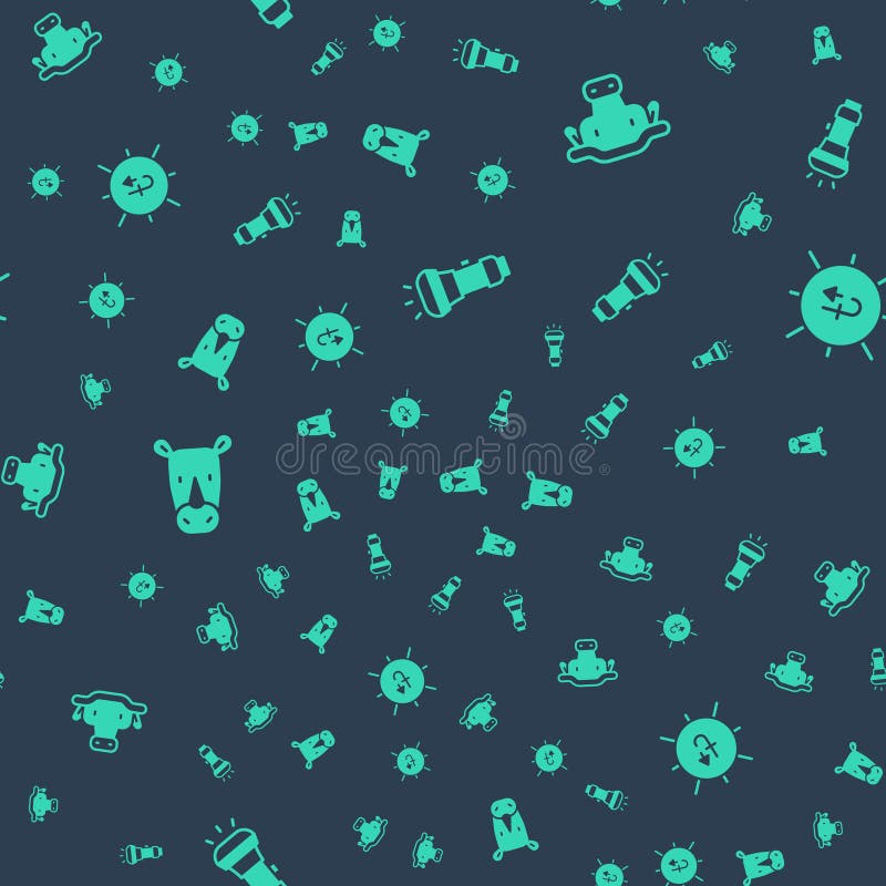 Set Flashlight, African Buffalo Head, Rhinoceros and Sun on Seamless ...