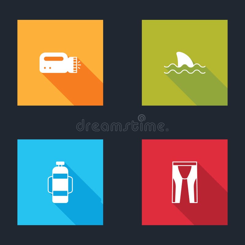 Set Flashlight for Diver, Shark, Aqualung and Wetsuit Scuba Diving Icon ...