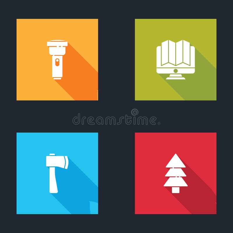 Set Flashlight, Location of the Forest in Monitor, Wooden Axe and Tree ...