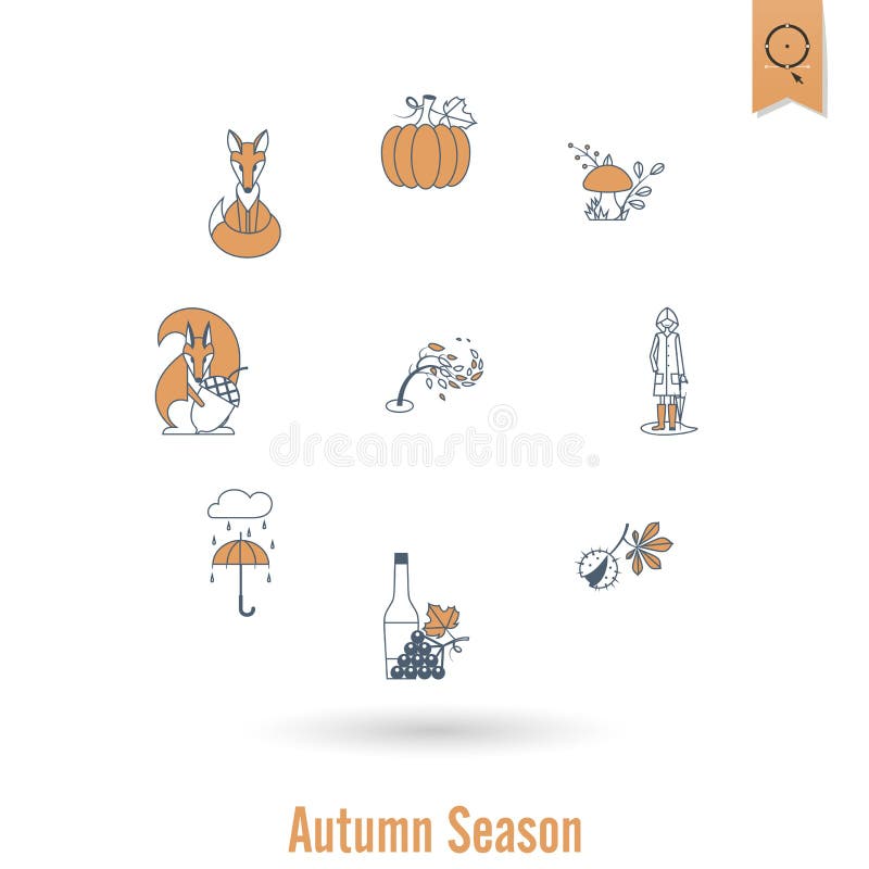 Set of Flat Autumn Icons stock vector. Illustration of object - 58403702