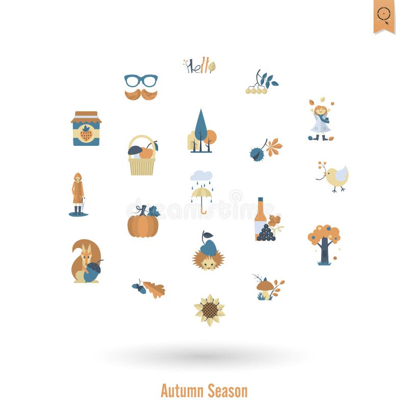 Set of Flat Autumn Icons stock vector. Illustration of abstract - 58836984